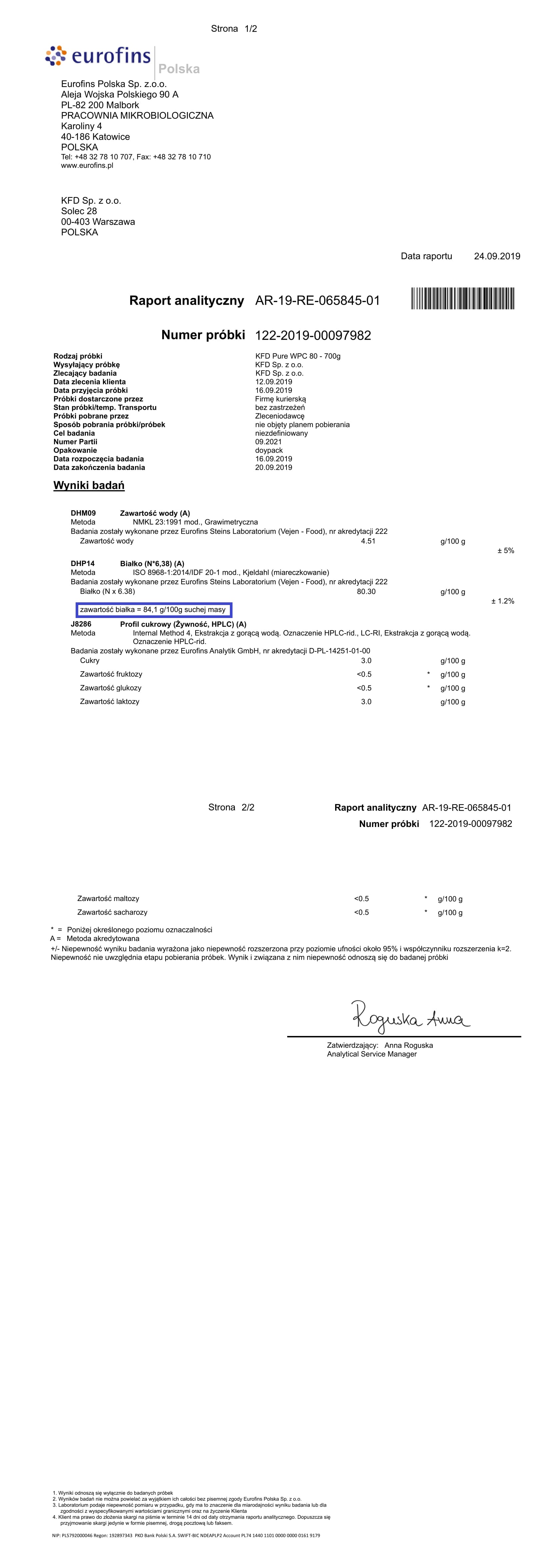 KFD Pure WPC 80 Instant - 700 g (białko serwatkowe, naturalne)